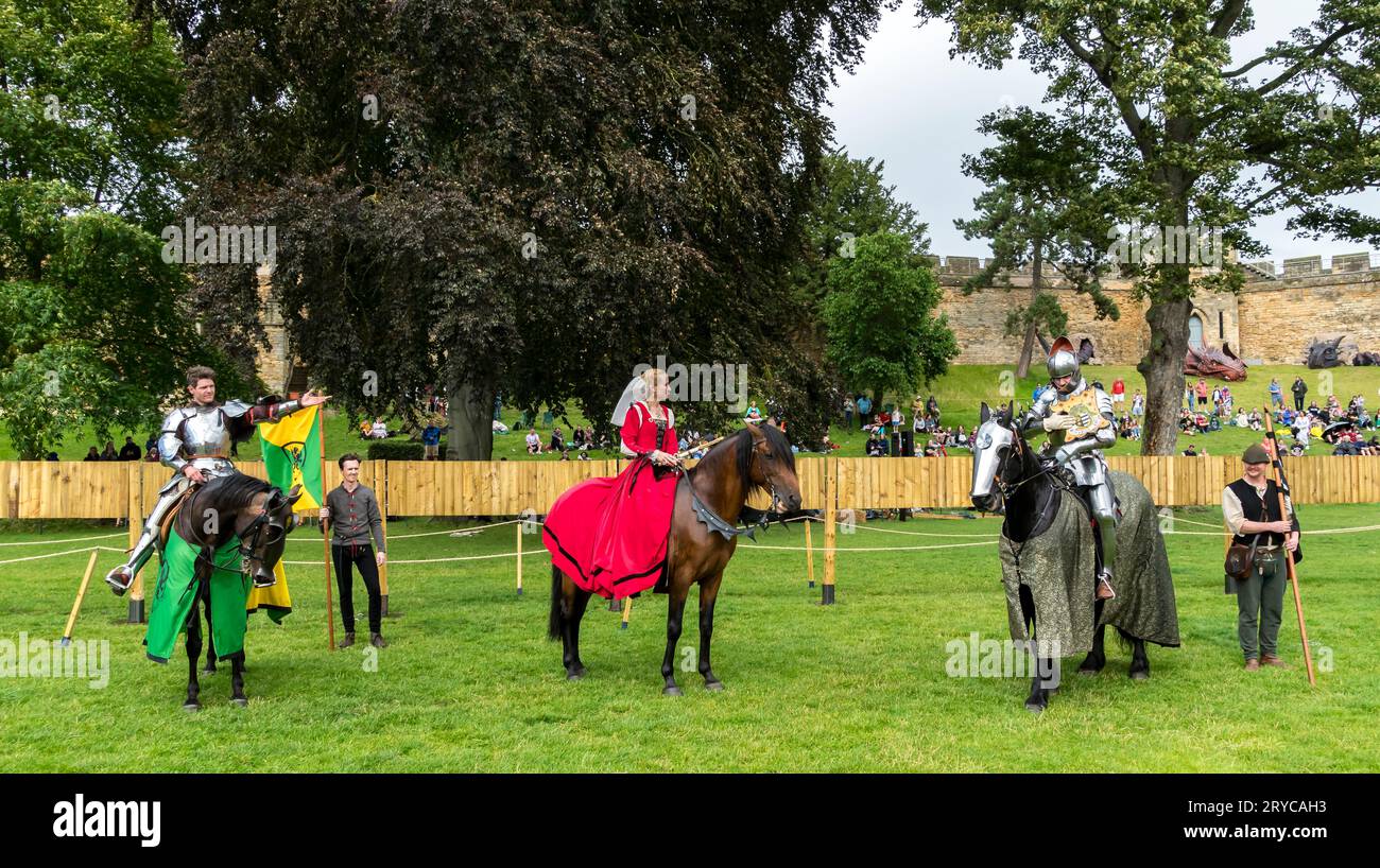Winning knight of the joust salutes the queen and the second knight ...