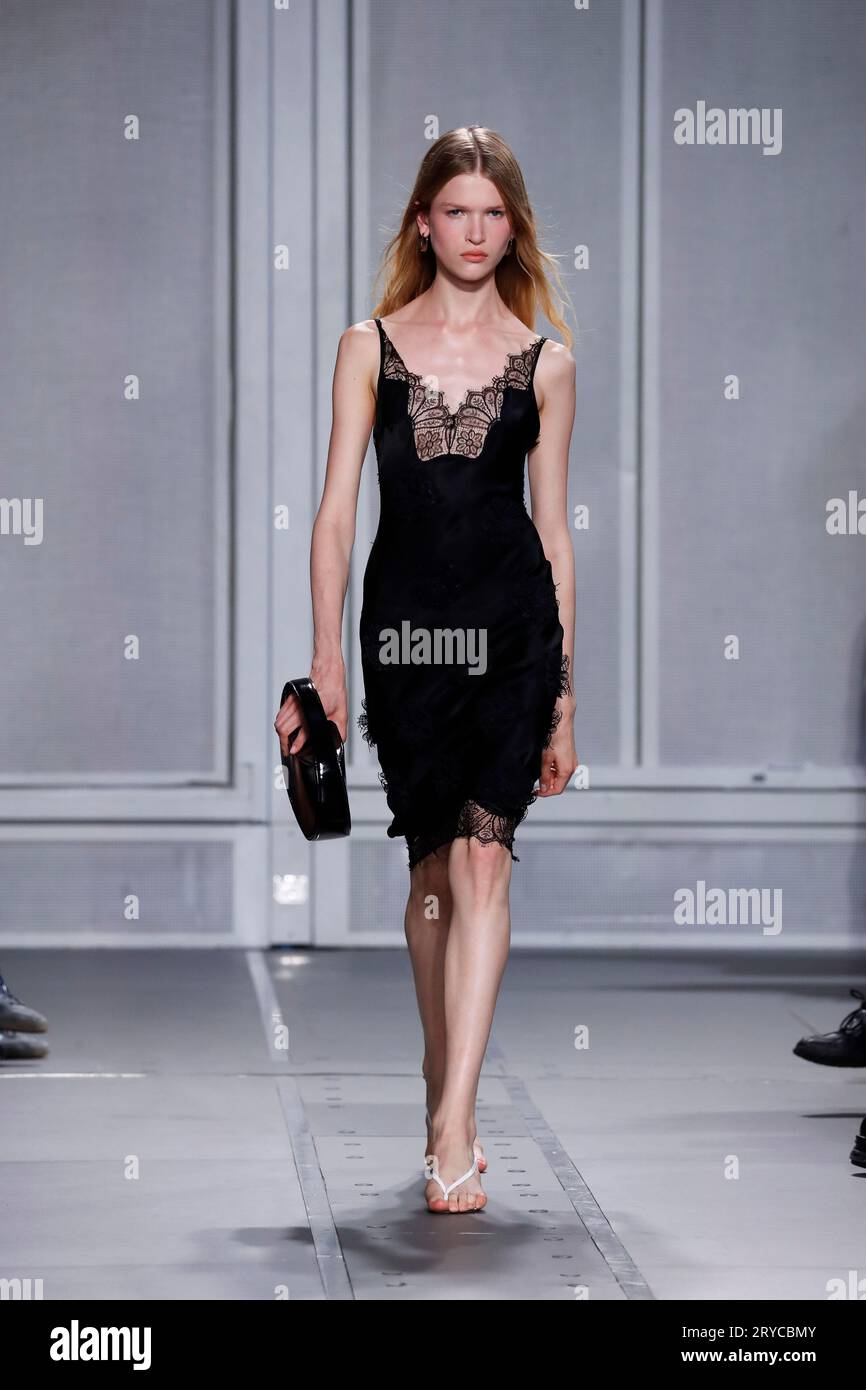 Model Sascha Rajasalu walks on the runway at the Coperni fashion show ...