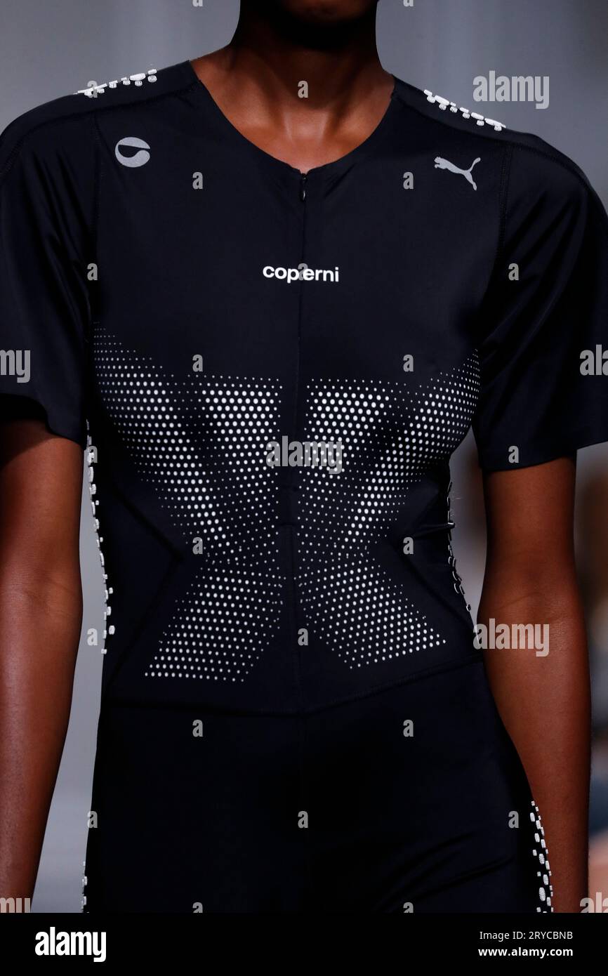 Model Victoria Fawole walks on the runway at the Coperni fashion show ...