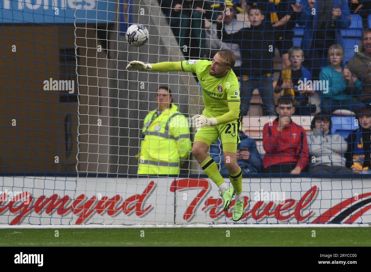 Shrewsbury, England. 30th Sep 2023. Charlton Athletic goalkeeper Harry ...