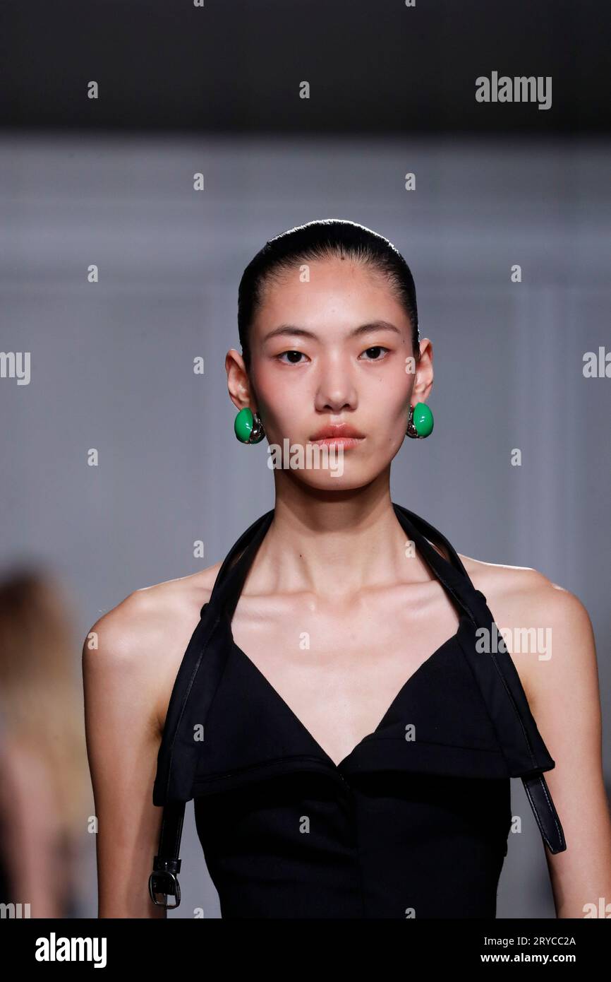 Model Hejia Li walks on the runway at the Coperni fashion show during ...