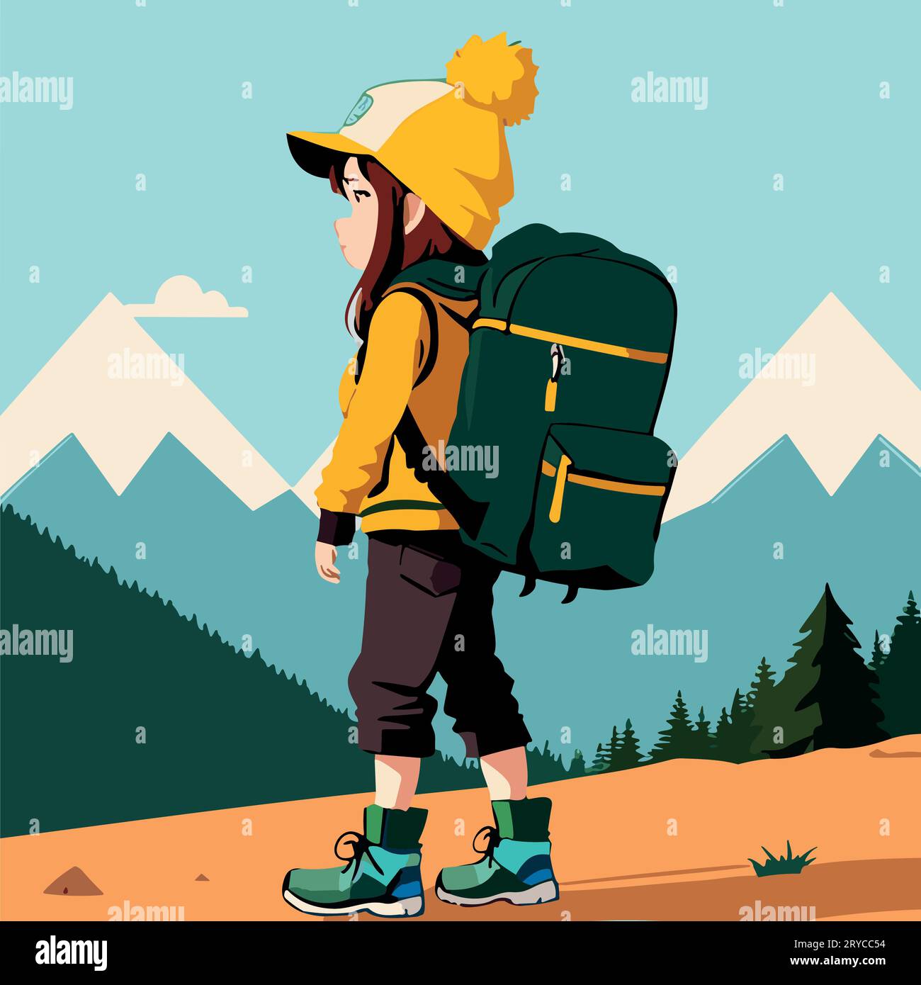 Tourist or hiker person hiking with a backpack, walking through the ...