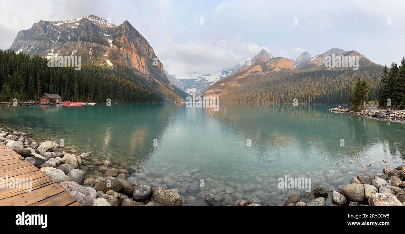 A panorama of Lake Louise in Banff National Park in the Canadian ...