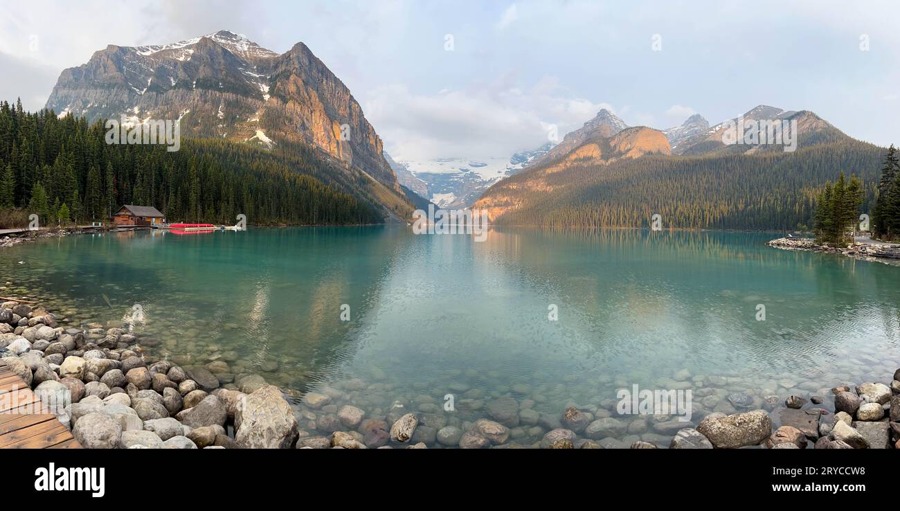 A panorama of Lake Louise in Banff National Park in the Canadian ...