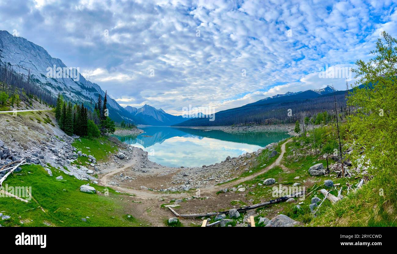 The beautiful Edith Lake along Maligne Road in Jasper National Park in ...