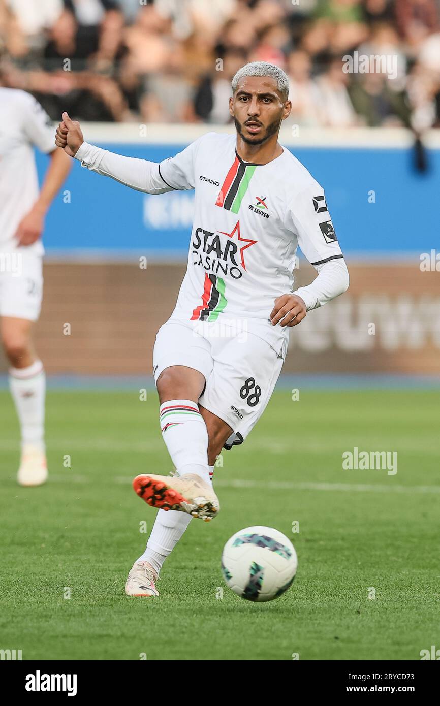 Leuven, Belgium. 30th Sep, 2023. OHL's Youssef Maziz pictured in action during a soccer match ...