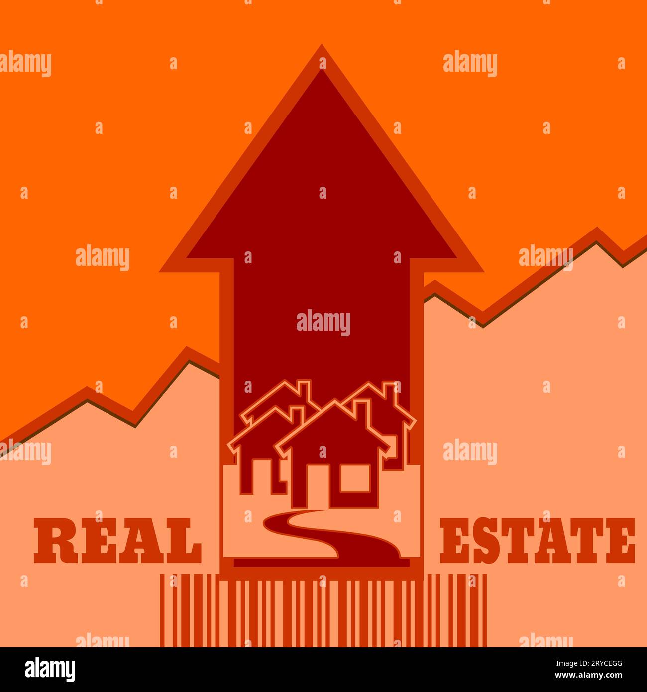 House icons on grow up arrow and bar code Stock Photo - Alamy