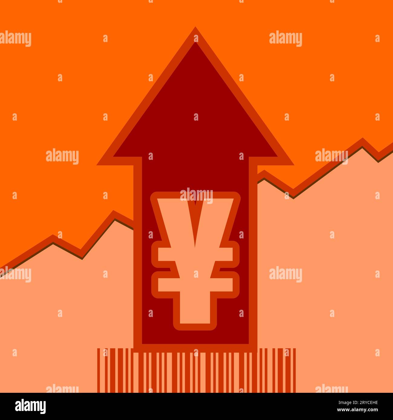 Yen sign on grow up arrow and bar code Stock Photo - Alamy
