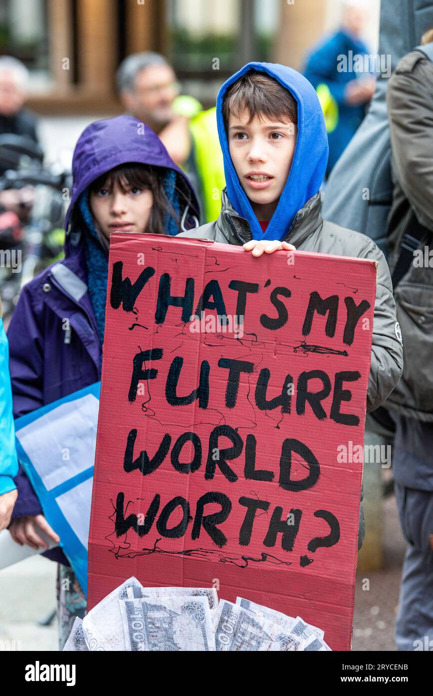 Campaigners take part in a Stop Rosebank protest outside the UK ...