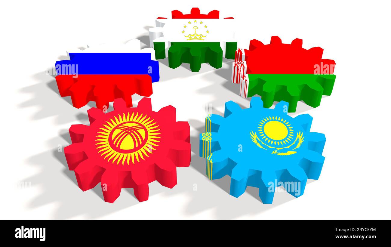 Eurasian Economic Community members national flags on gears Stock Photo ...