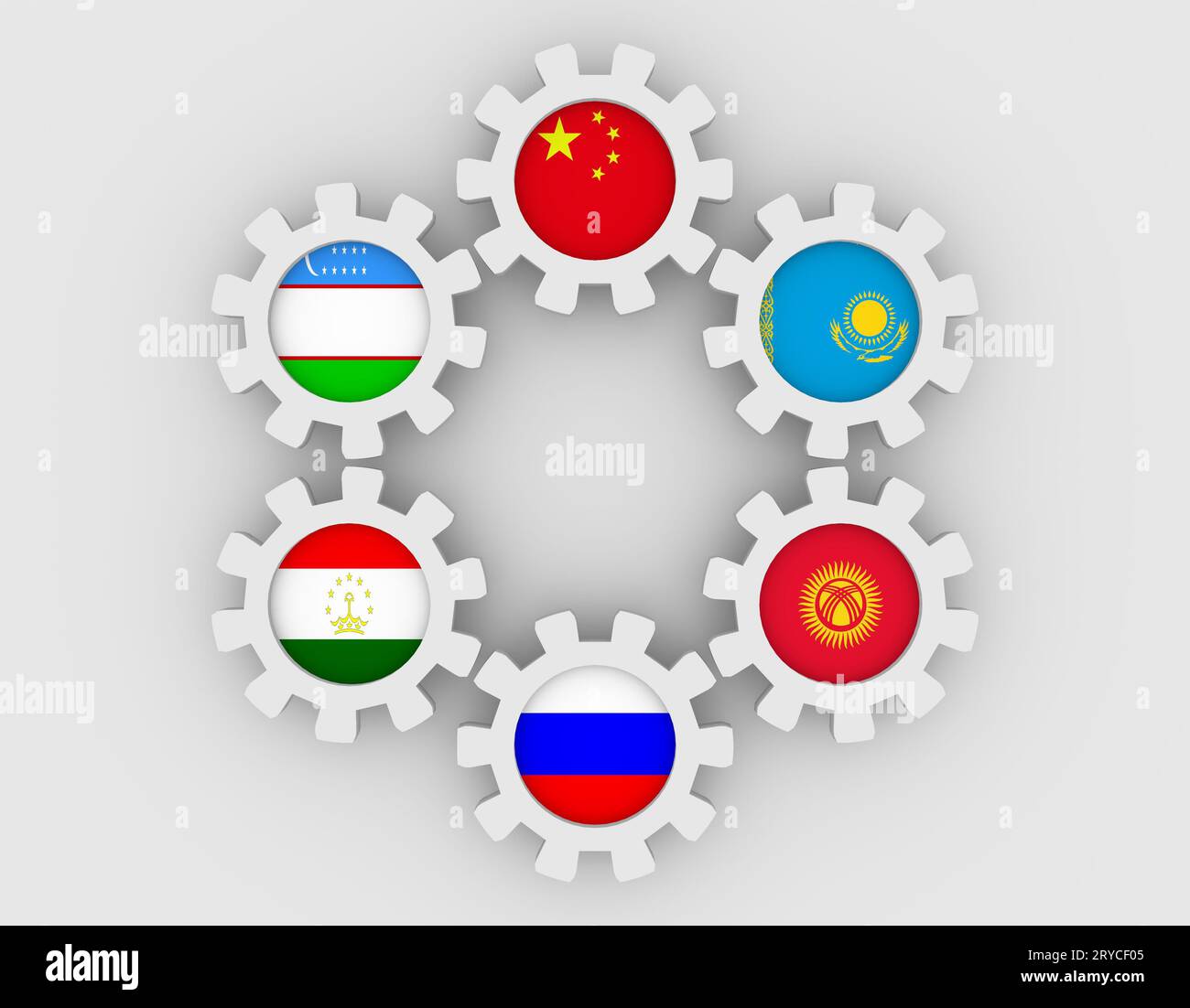 Shanghai Cooperation Organisation members national flags on gears Stock ...