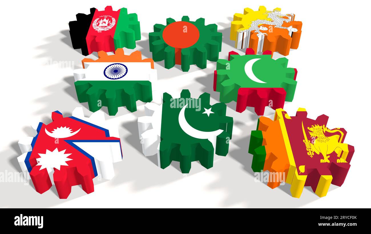 South Asian Association for Regional Cooperation members flags on gears ...