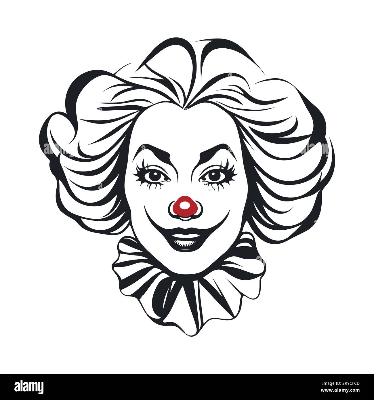 Vector illustration of smiling woman clown, face with joker makeup ...