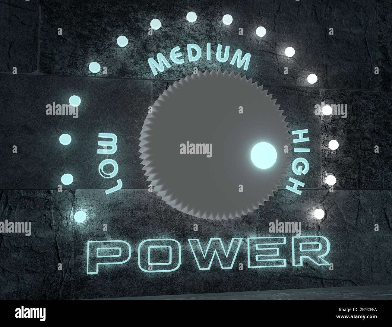 Power regulator with neon shine scale and flash marks Stock Photo - Alamy