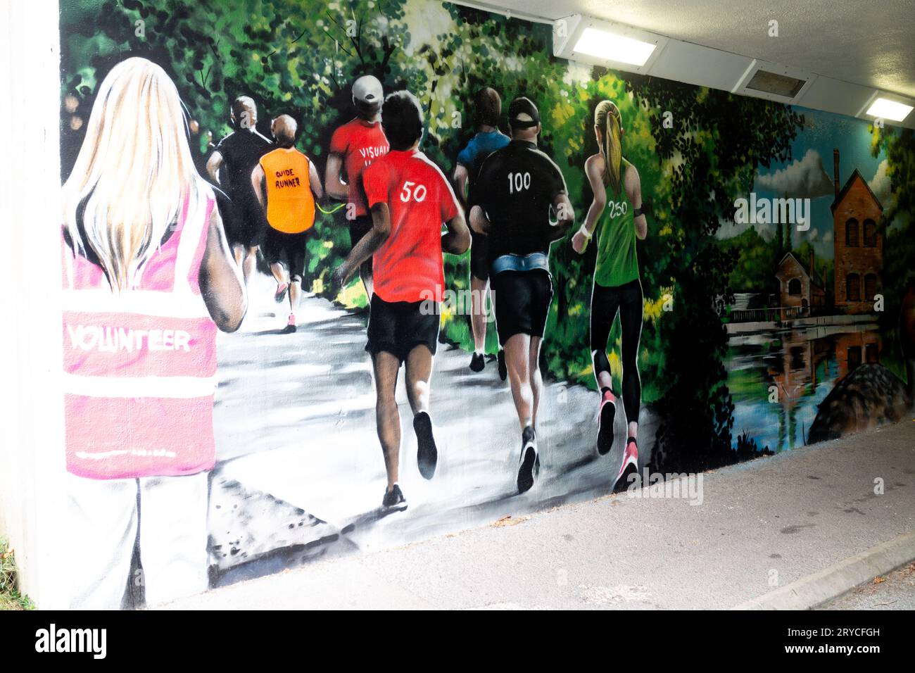 Underpass mural with parkrunners, Arrow Valley Country Park, Redditch ...