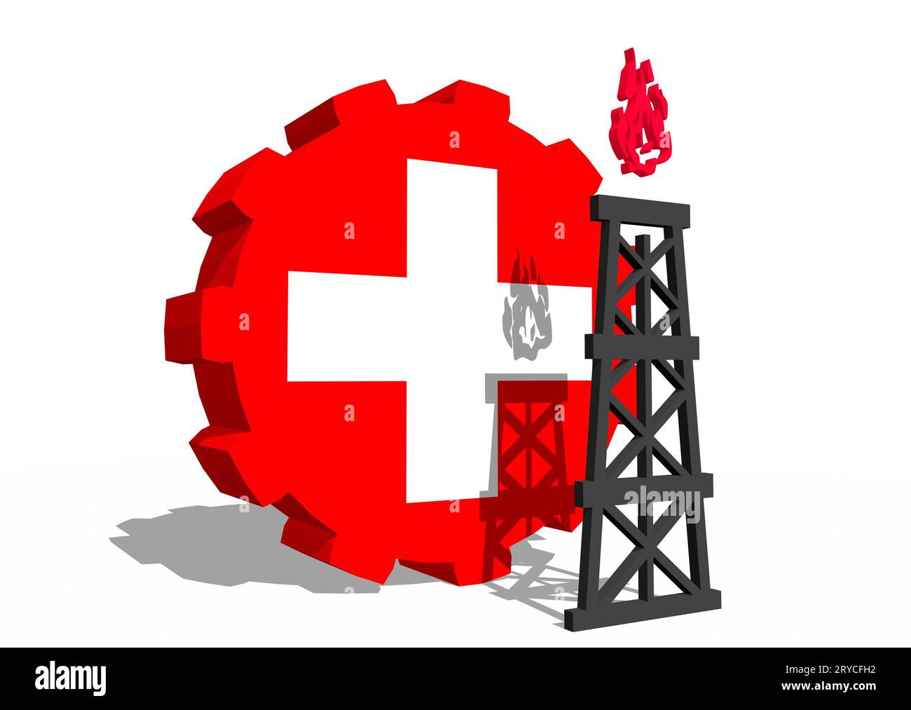 Gear with gas rig simple icon, textured by Switzerland flag Stock Photo ...