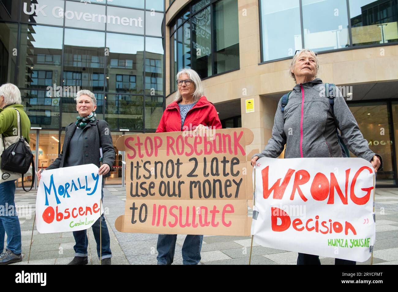 Campaigners take part in a Stop Rosebank protest outside the UK ...