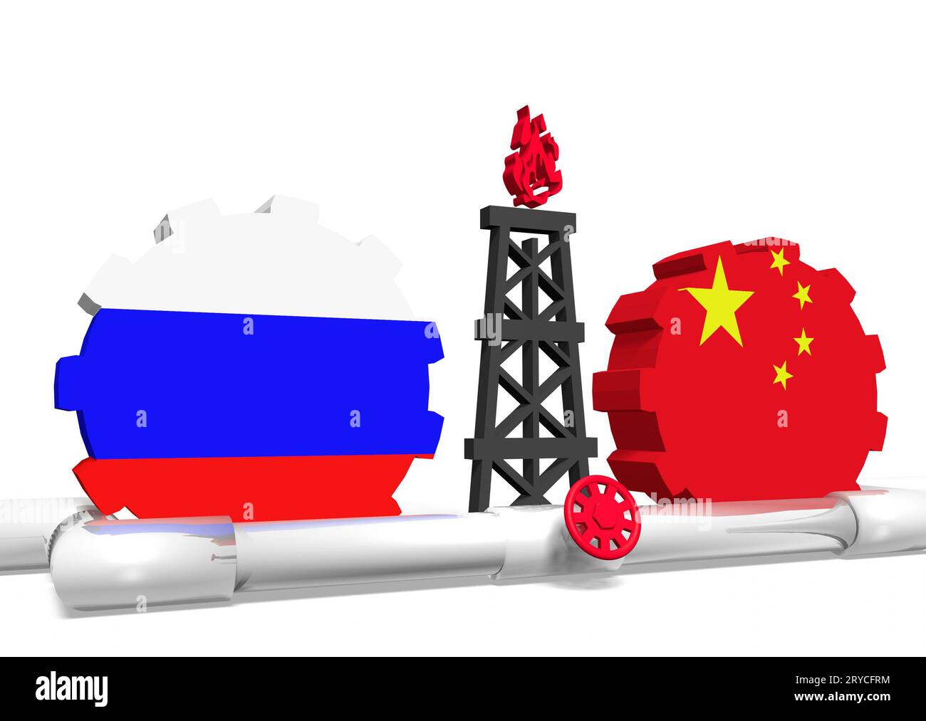 Russian and china flags on gears, gas rig, pipeline Stock Photo - Alamy