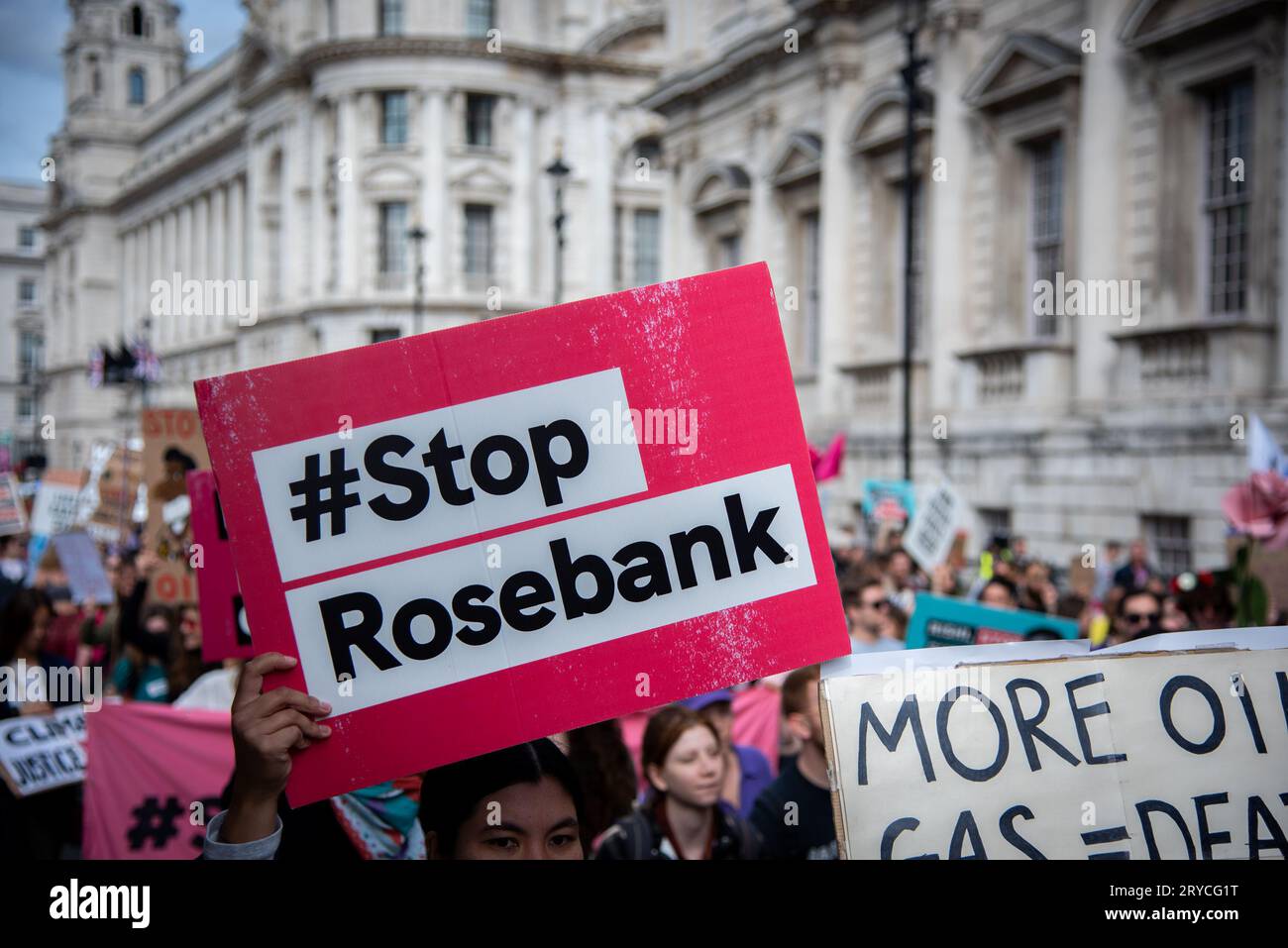 London, UK. 30th Sep, 2023. A protest holds a placard during the Stop ...