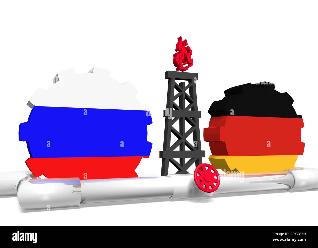 Russian and germany flags on gears, gas rig, pipeline Stock Photo - Alamy
