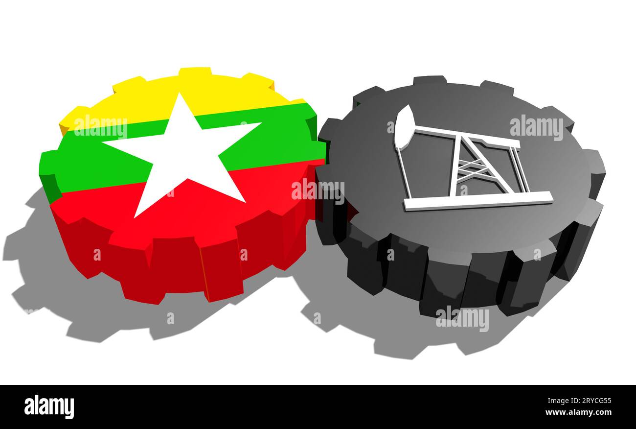 Gear with oil pump textured by Myanmar flag Stock Photo - Alamy