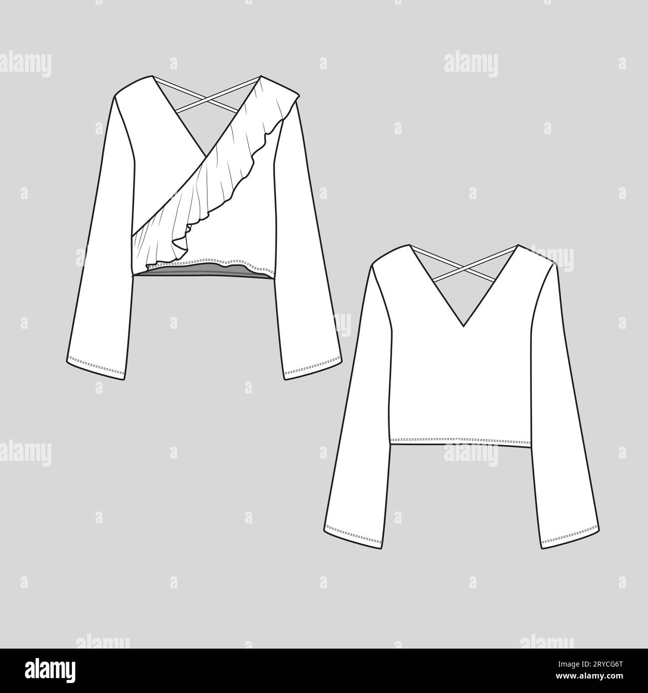 Women ruffle criss cross back long sleeve t shirt blouse top fashion ...