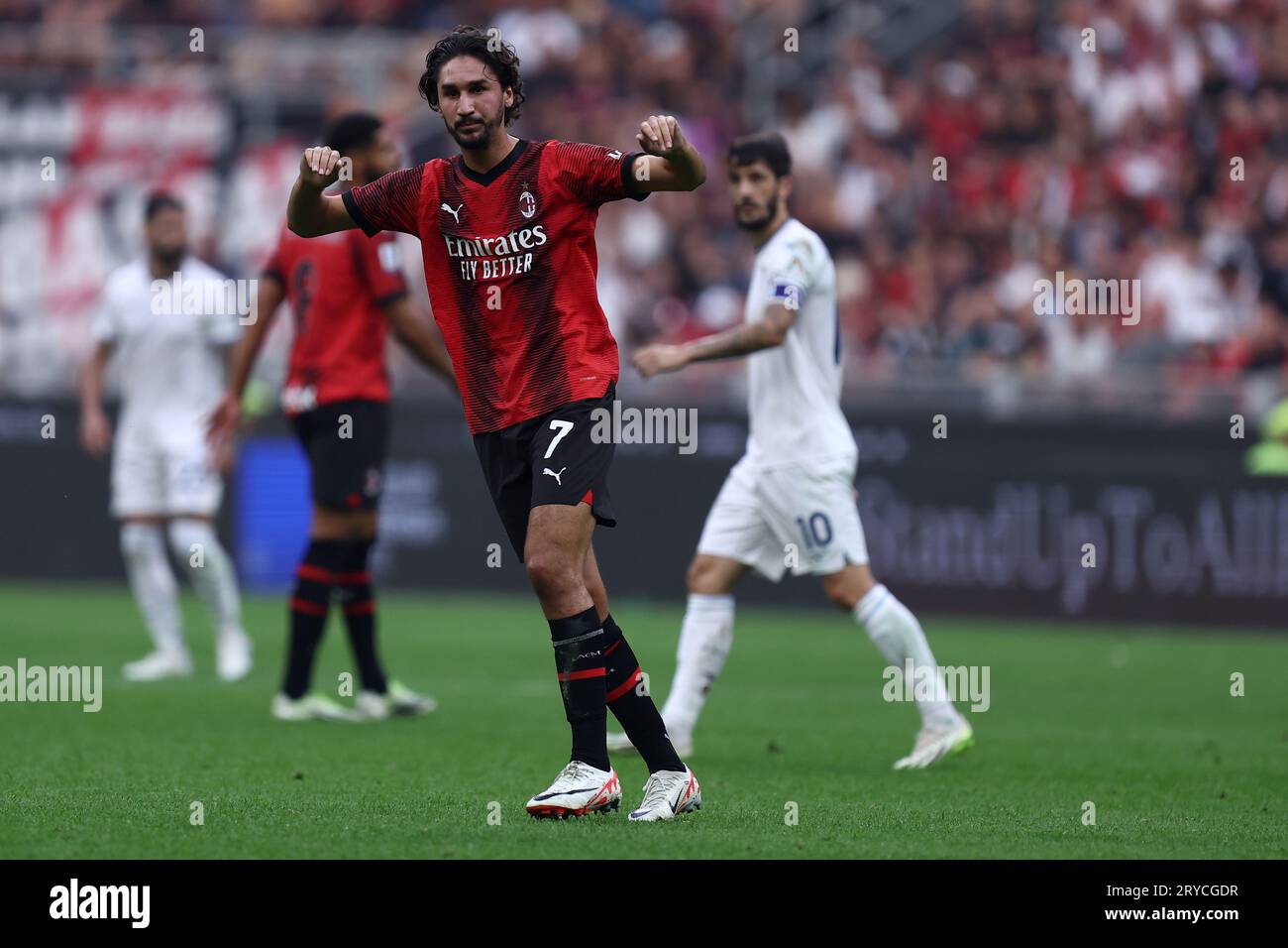 Milano, Italy. 30th Sep, 2023. Yacine Adli of Ac Milan gestures during ...