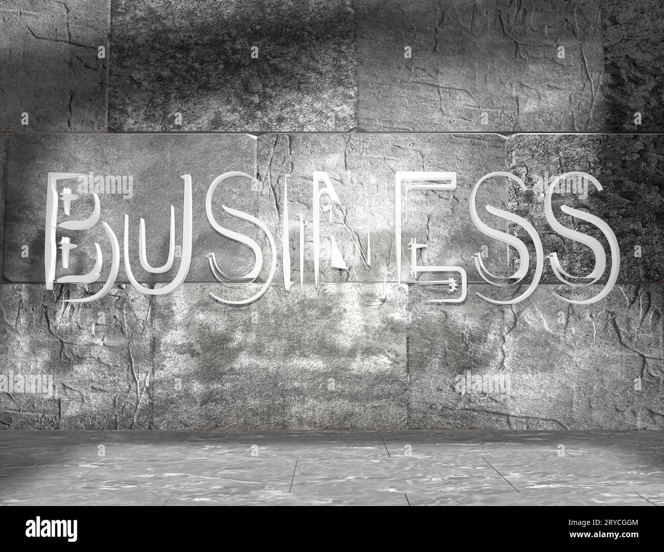 Business text on concrete wall Stock Photo - Alamy