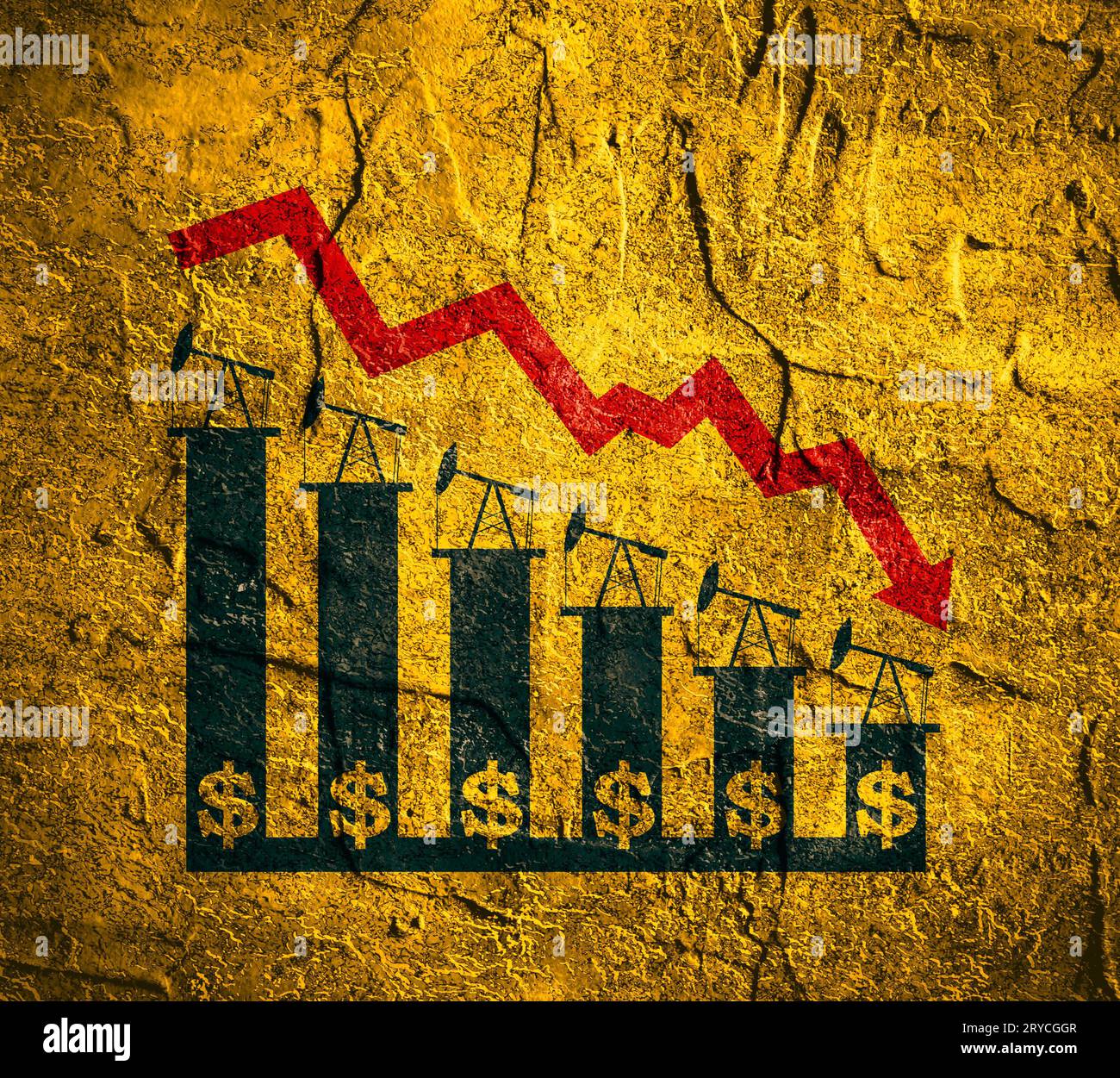 Oil price fall graph illustration. Pump and dollar icons Stock Photo ...