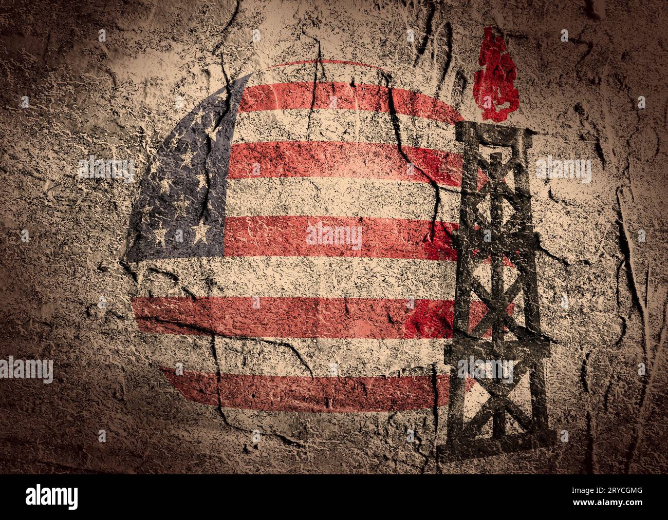 Usa flags on sphere, gas rig near them Stock Photo - Alamy