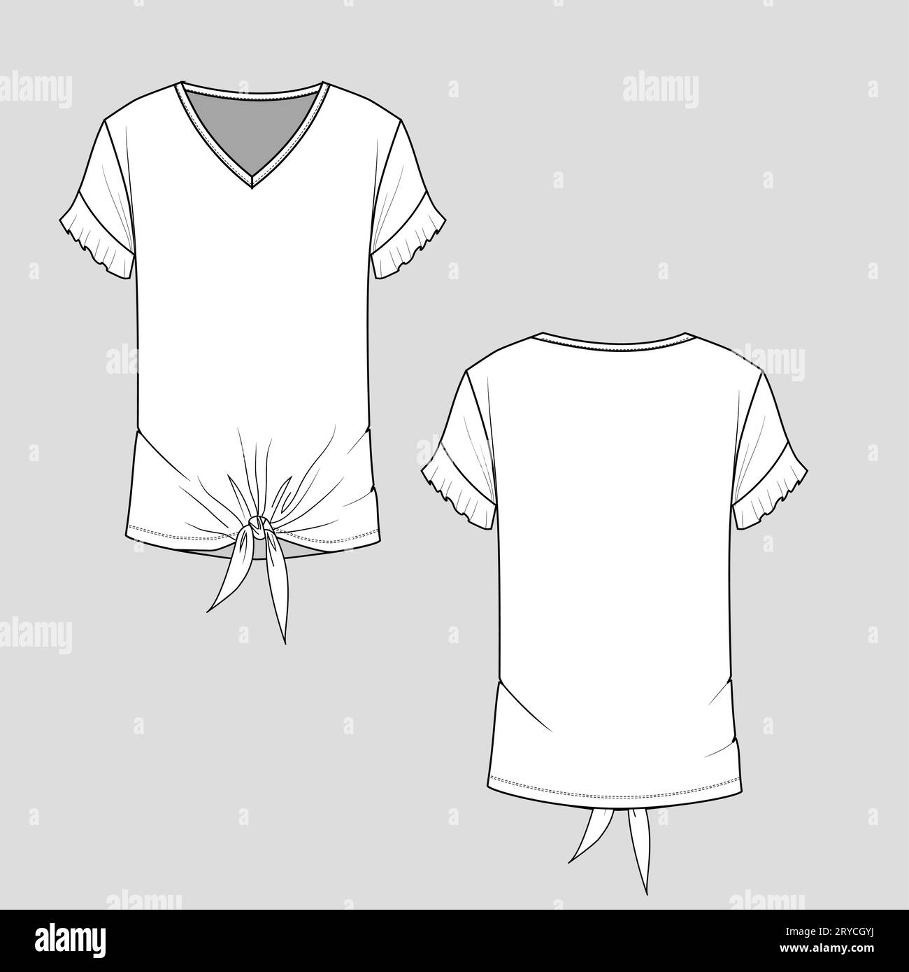 Women t-shirt front tie knot ruffle sleeve v neck top blouse fashion ...