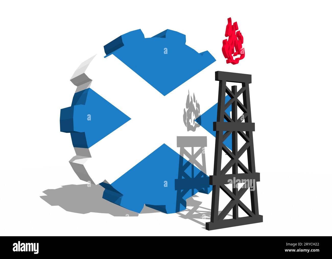 Gear with gas rig simple icon, textured by Scotland flag Stock Photo ...