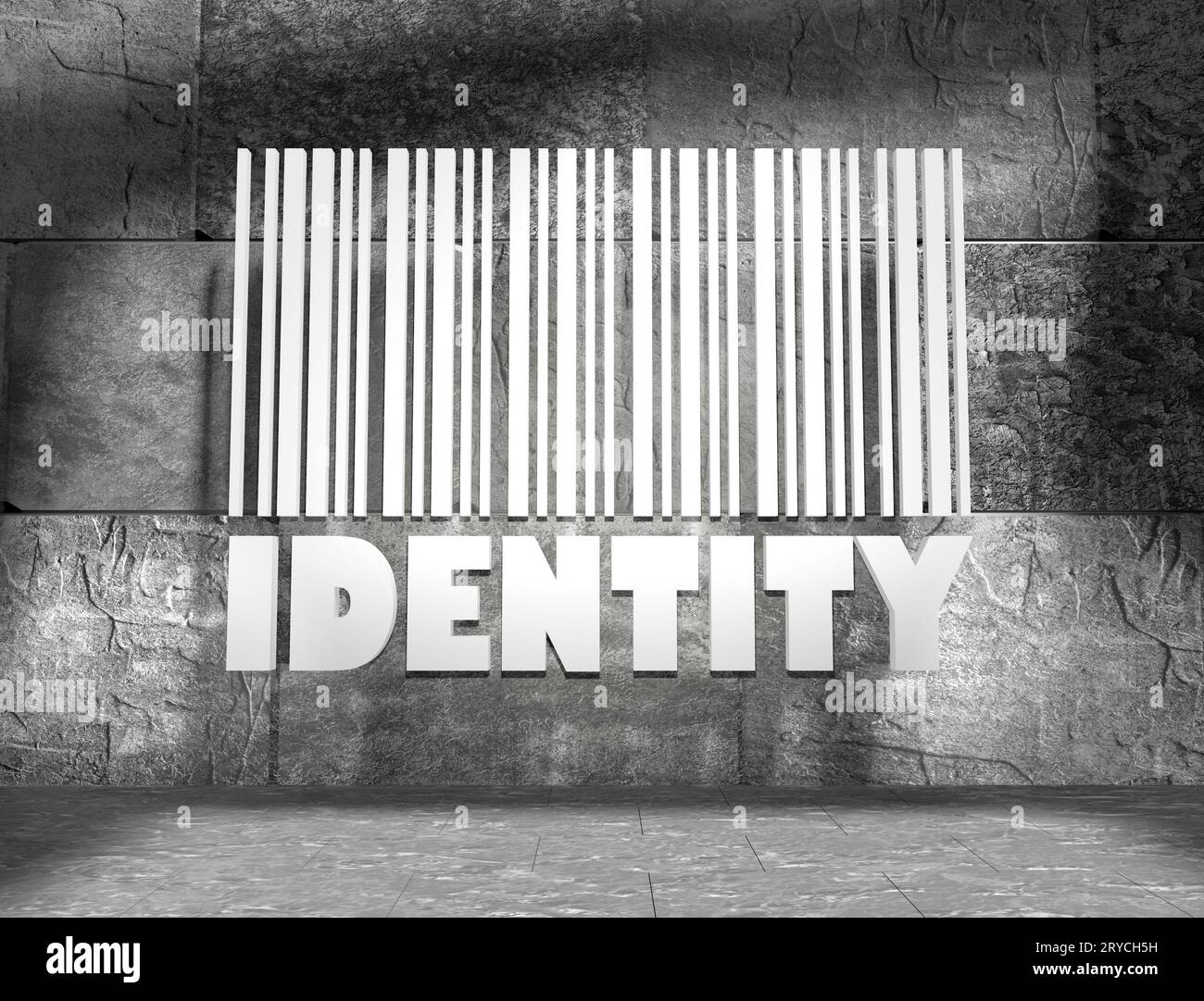 Identity text and bar code on concrete wall Stock Photo - Alamy