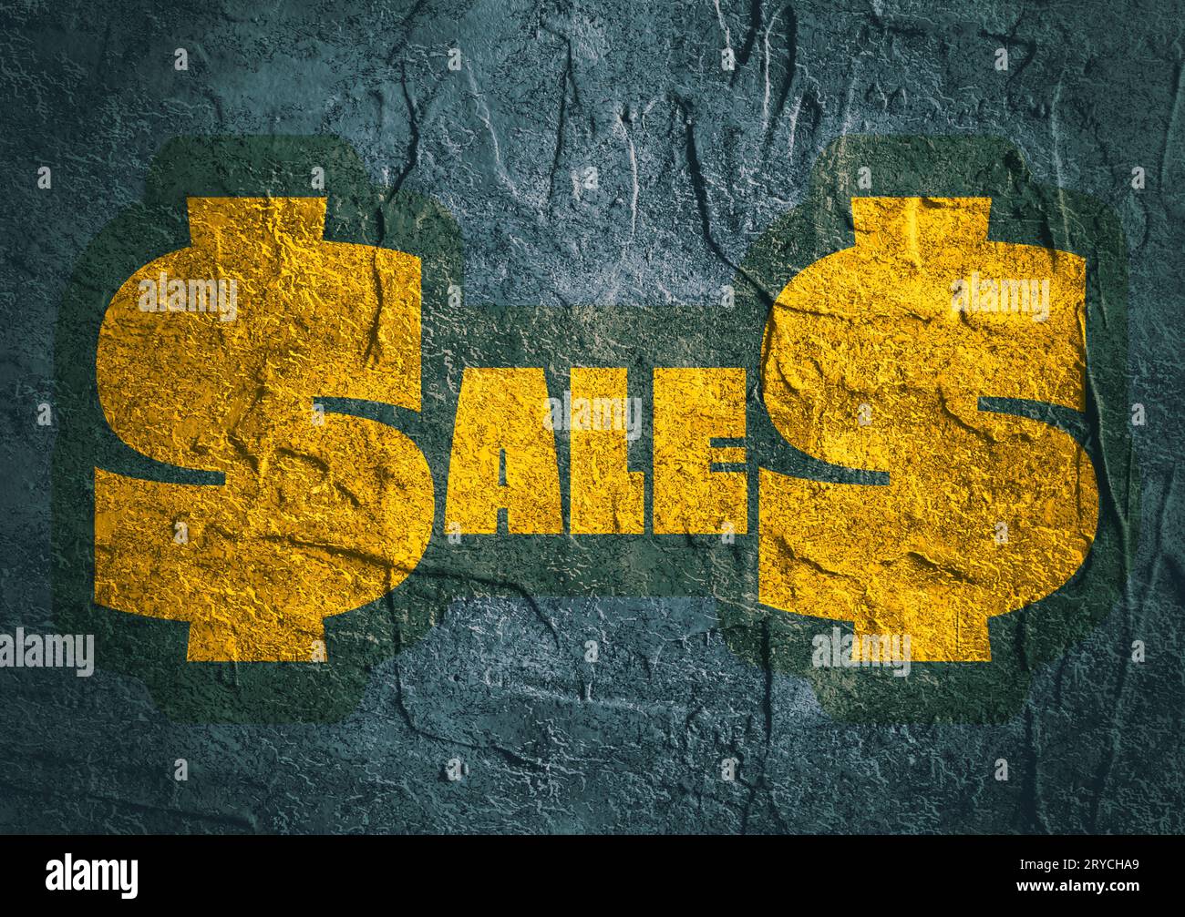 Sales outline yellow sticker on blue concrete textured surface Stock ...