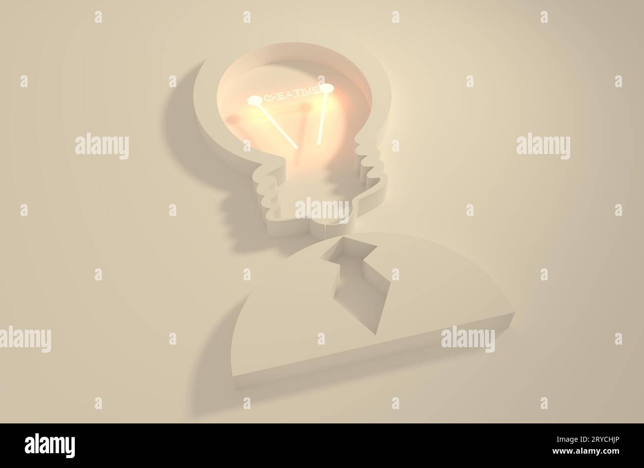 Lamp head businessman 3d icon. Creative text Stock Photo - Alamy