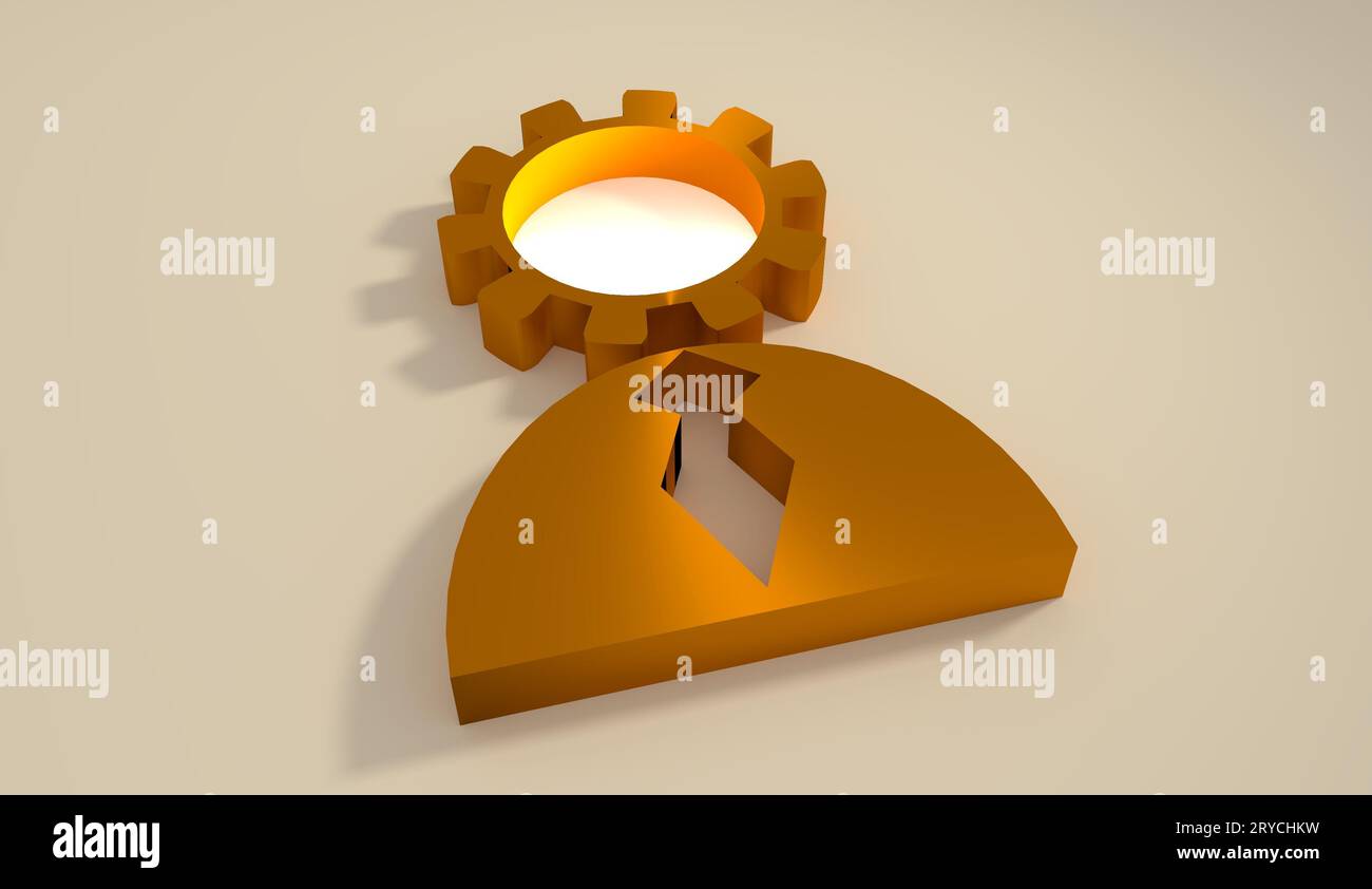 Gear head businessman 3d icon. Brain work metaphor Stock Photo - Alamy