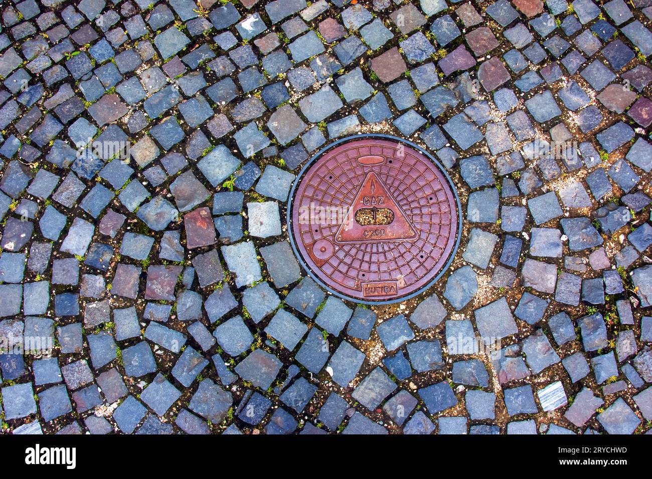 Manhole cover of the gas pipeline system. A massive metal hatch for ...