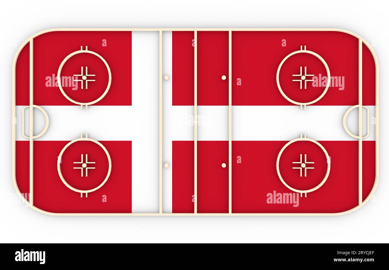 Ice hockey field textured by Denmark flag. Relative to world ...