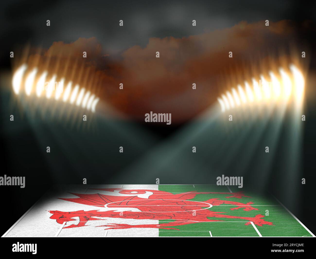 Football stadium with Wales flag textured field Stock Photo - Alamy