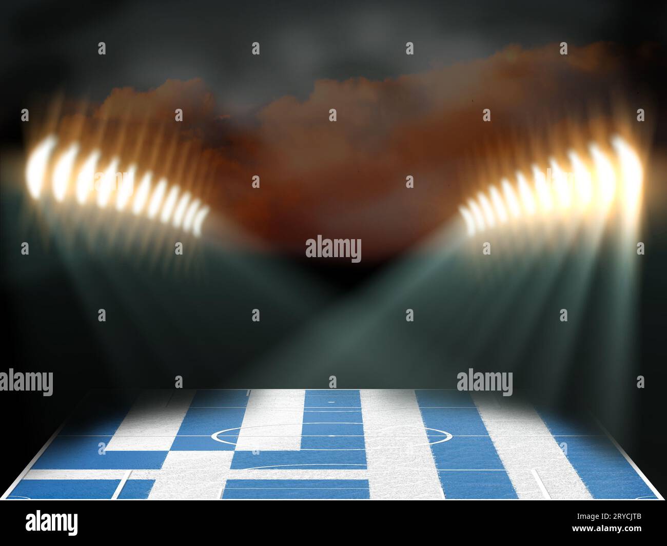 Football stadium with Greece flag textured field Stock Photo - Alamy