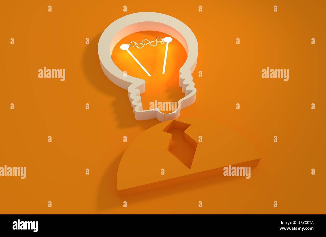 Lamp head businessman 3d icon. Gears shining Stock Photo - Alamy