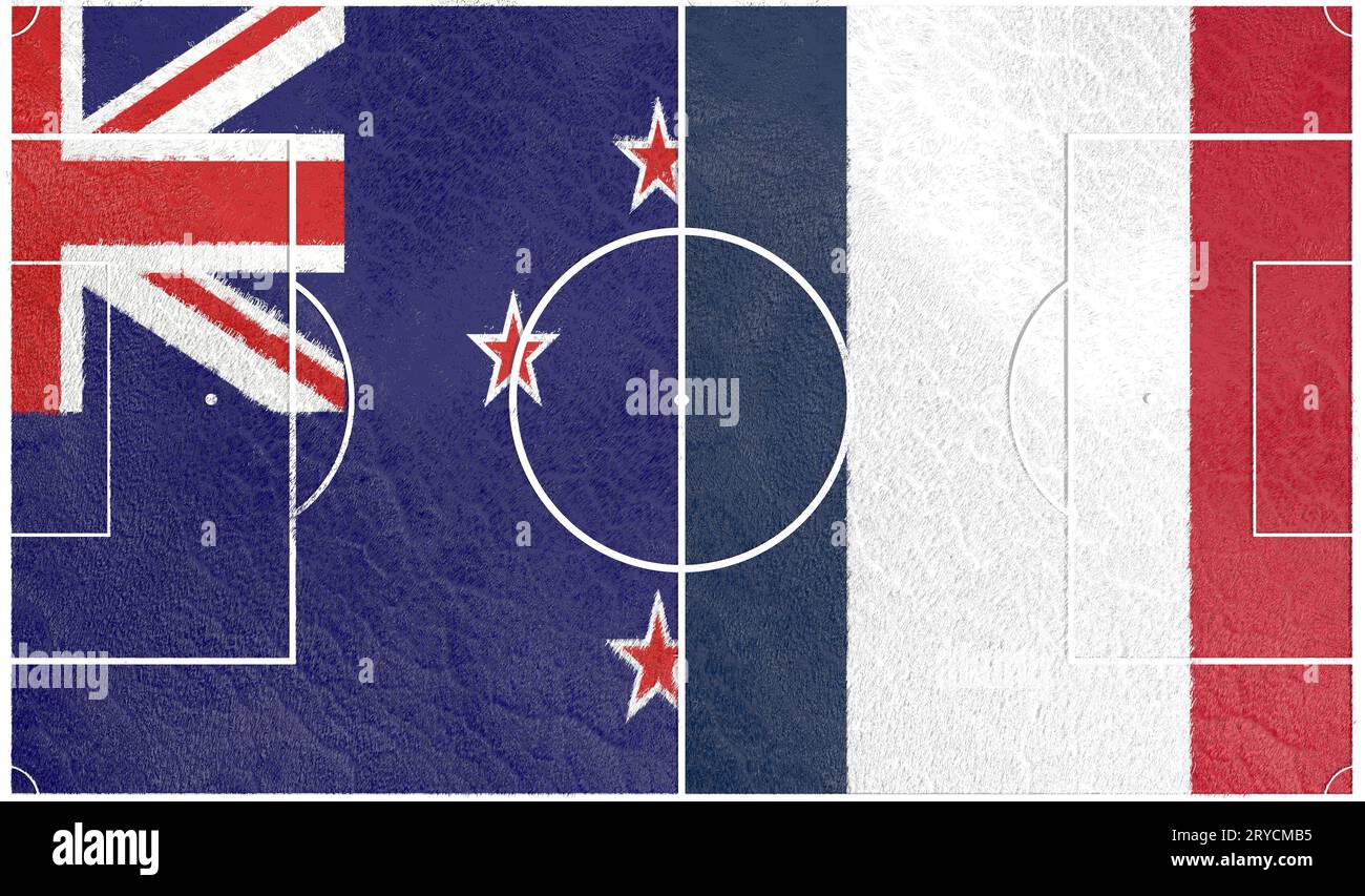 France vs New Zealand. Football field textured by flags Stock Photo - Alamy