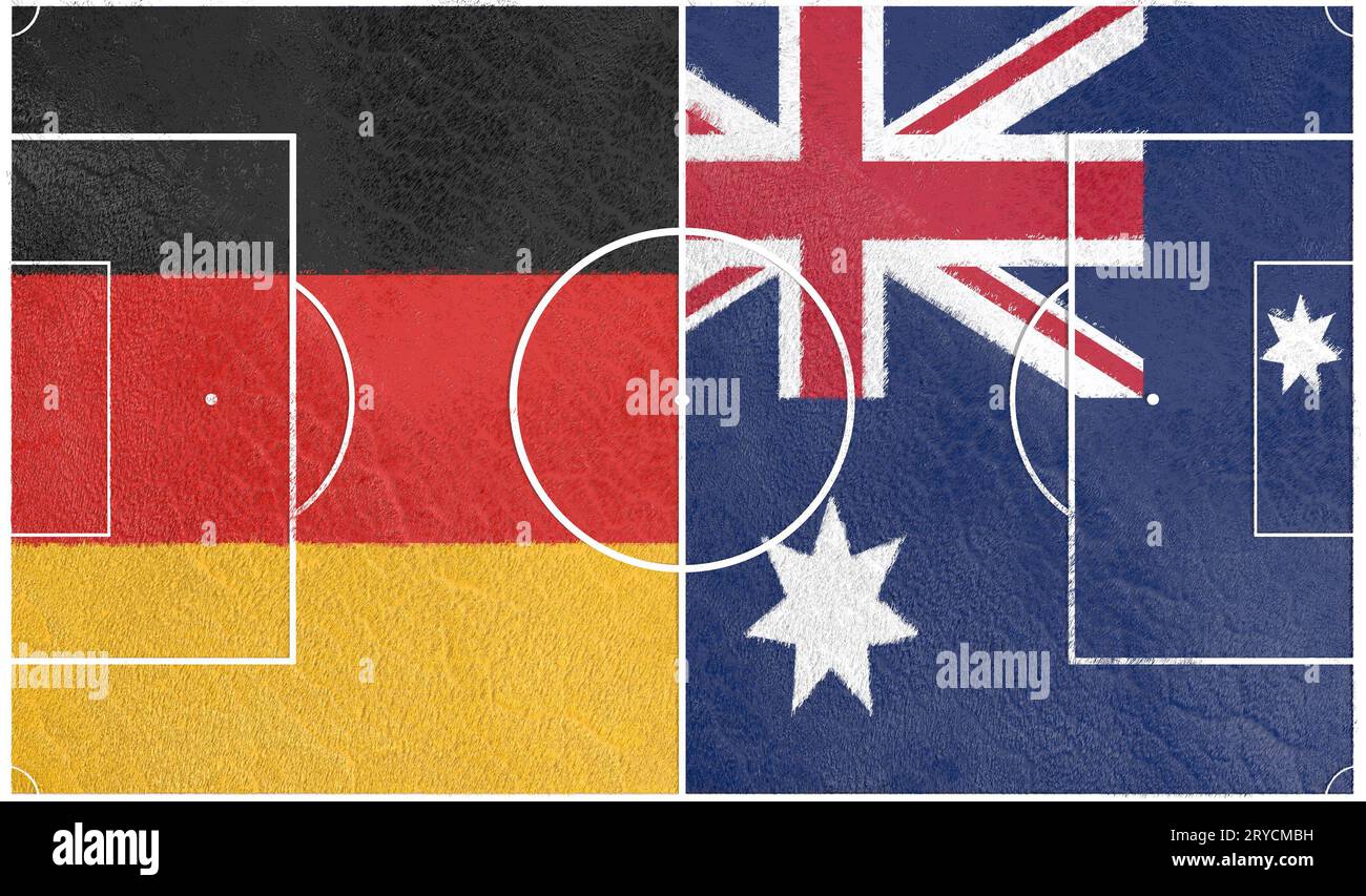 Germany vs Australia. Football field textured by flags Stock Photo - Alamy