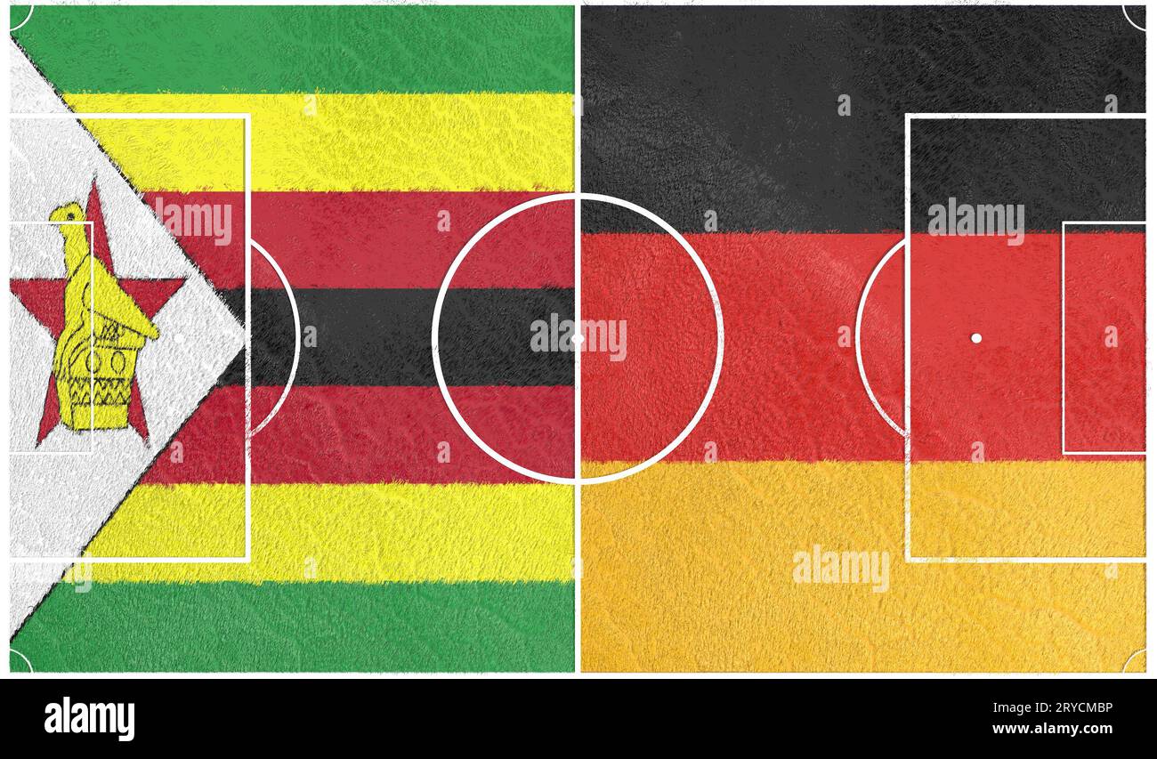 Zimbabwe vs Germany. Football field textured by flags Stock Photo - Alamy