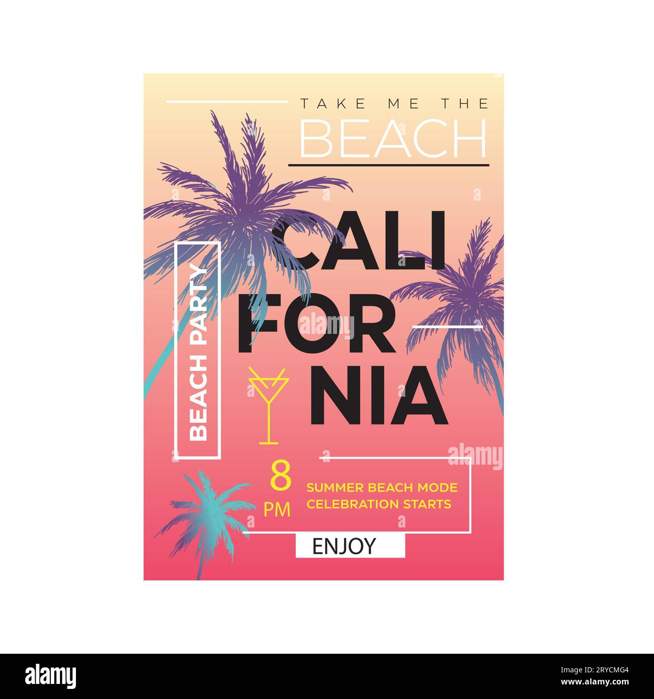 Summer Graphics California beach Party Typographic Poster Palm Tree ...