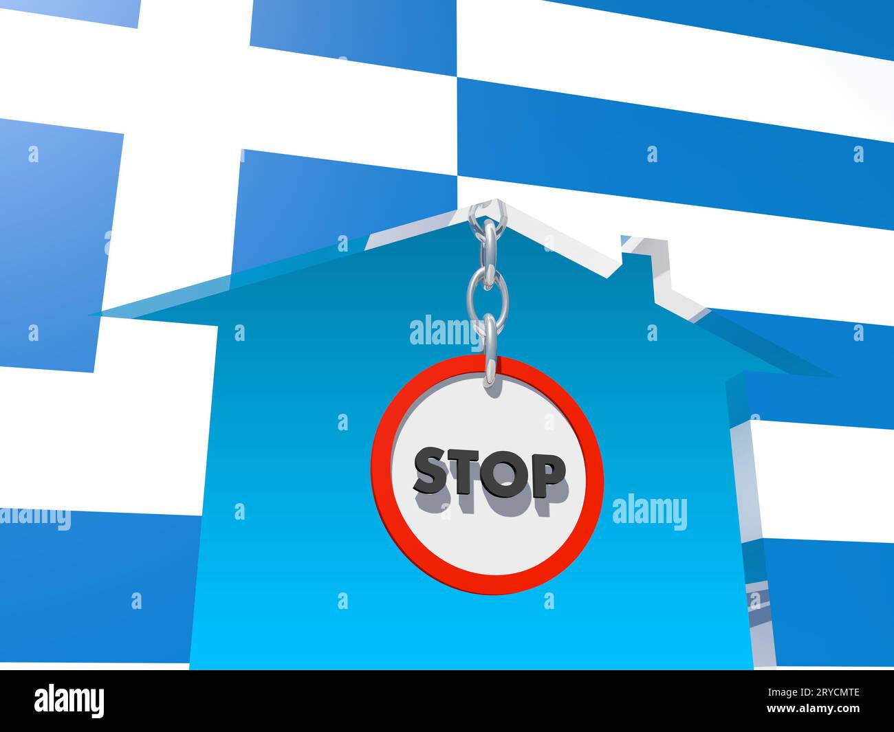 Road stop sign in home icon textured by greece flag Stock Photo - Alamy