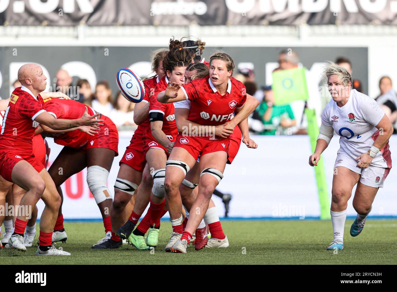 Canada's Sophie de Goede passes the ball during the second test match ...