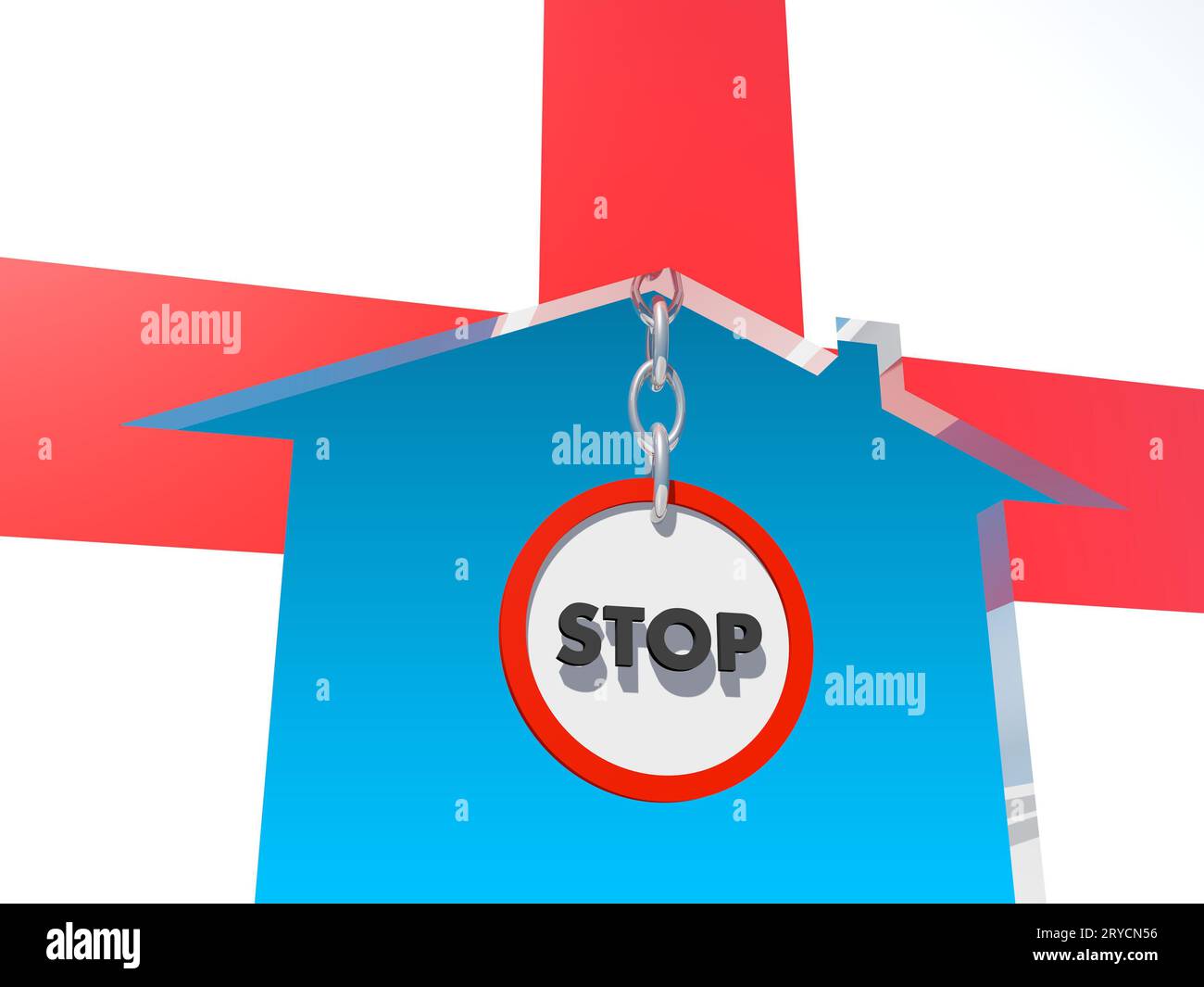 Road stop sign in home icon textured by england flag Stock Photo - Alamy