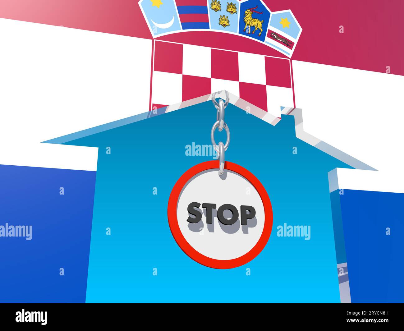 Road stop sign in home icon textured by croatia flag Stock Photo - Alamy