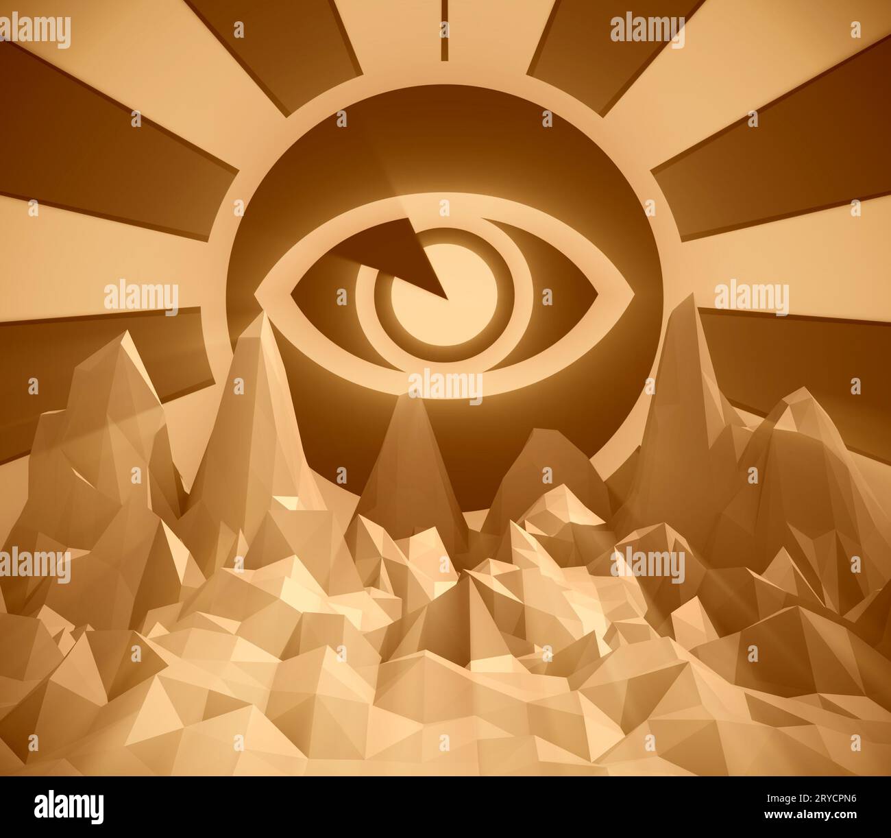 Eye in sun burst rays with low poly surface Stock Photo - Alamy